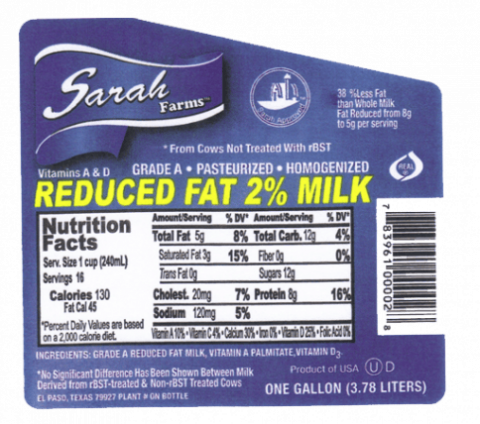 Reduced Fat 2% Milk - Sarah Fresh